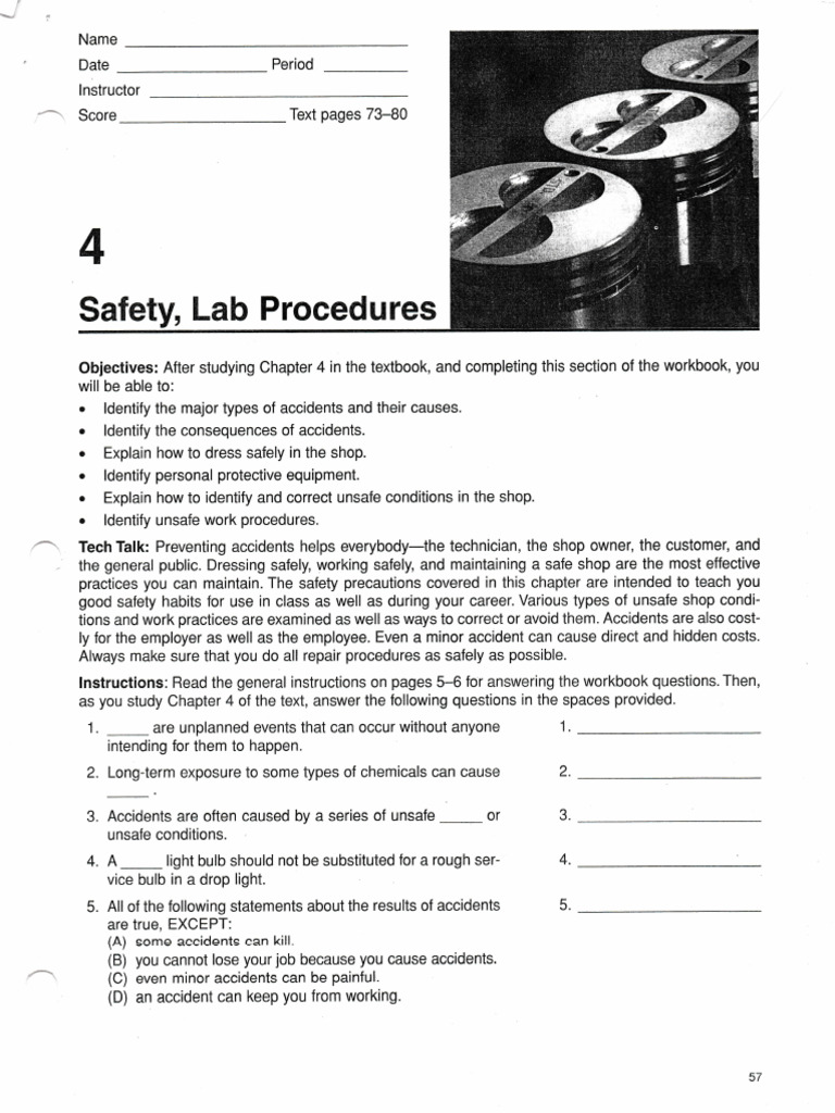 CH4 Safety, Lab Procedures Worksheet | PDF | Occupational Safety And ...