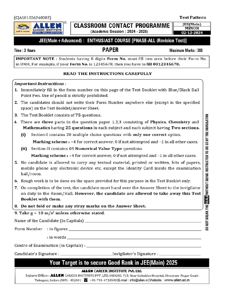 Practice Test Jee Main | PDF | Variance | Gases