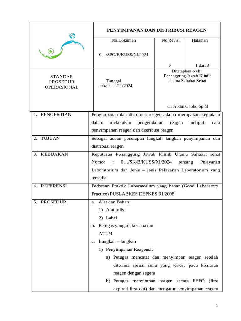Penyimpanan dan Distribusi Reagen Laboratorium | PDF