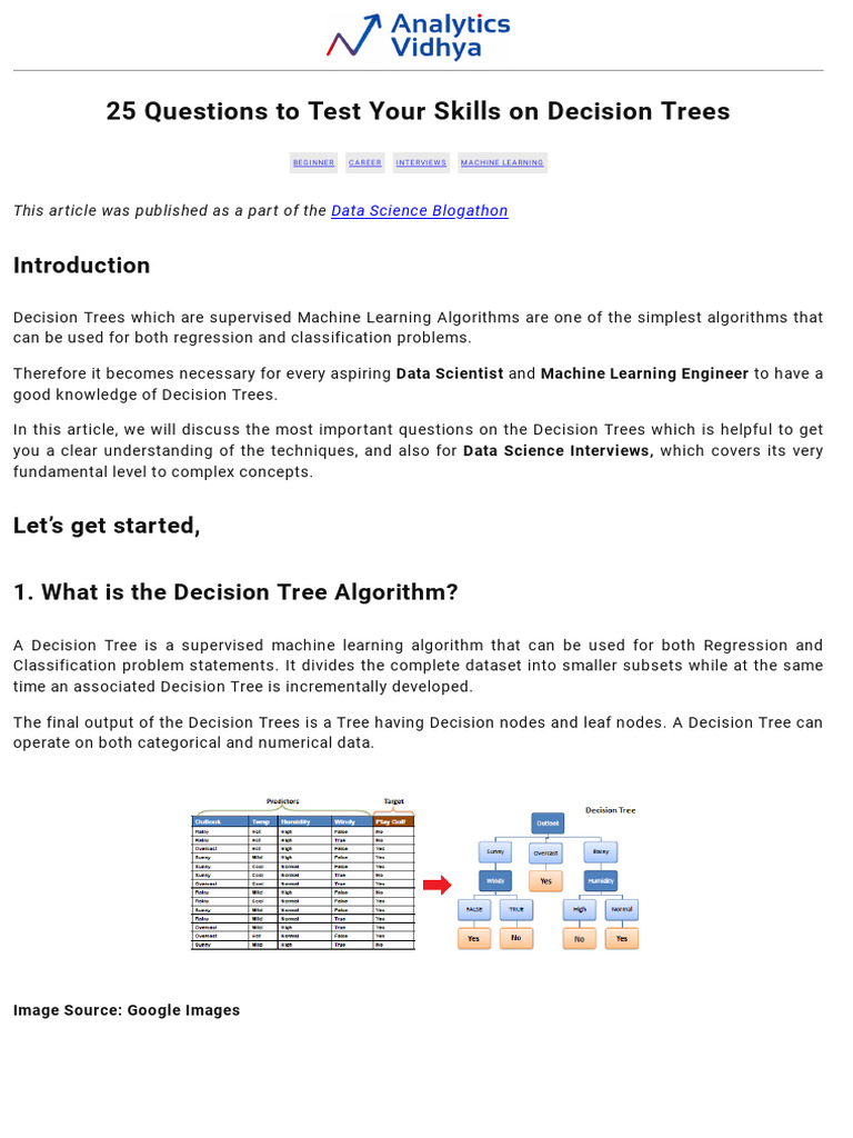 Decision Tree Skills: 25 Key Questions | PDF | Algorithms | Applied ...