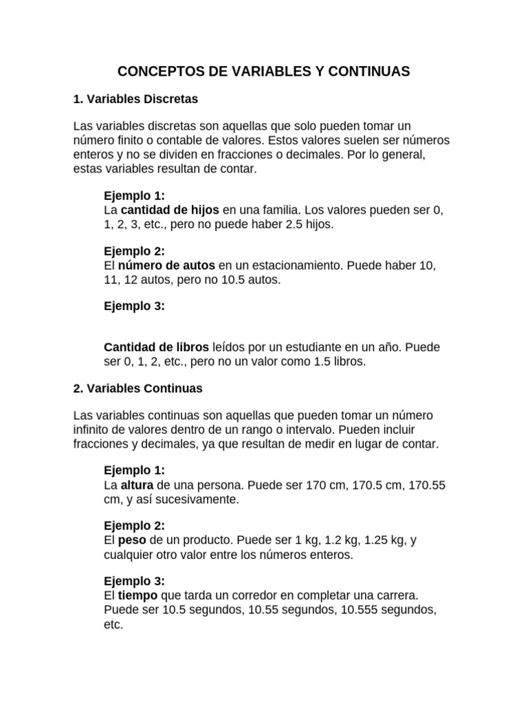 Conceptos de Variables y Continuas | PDF