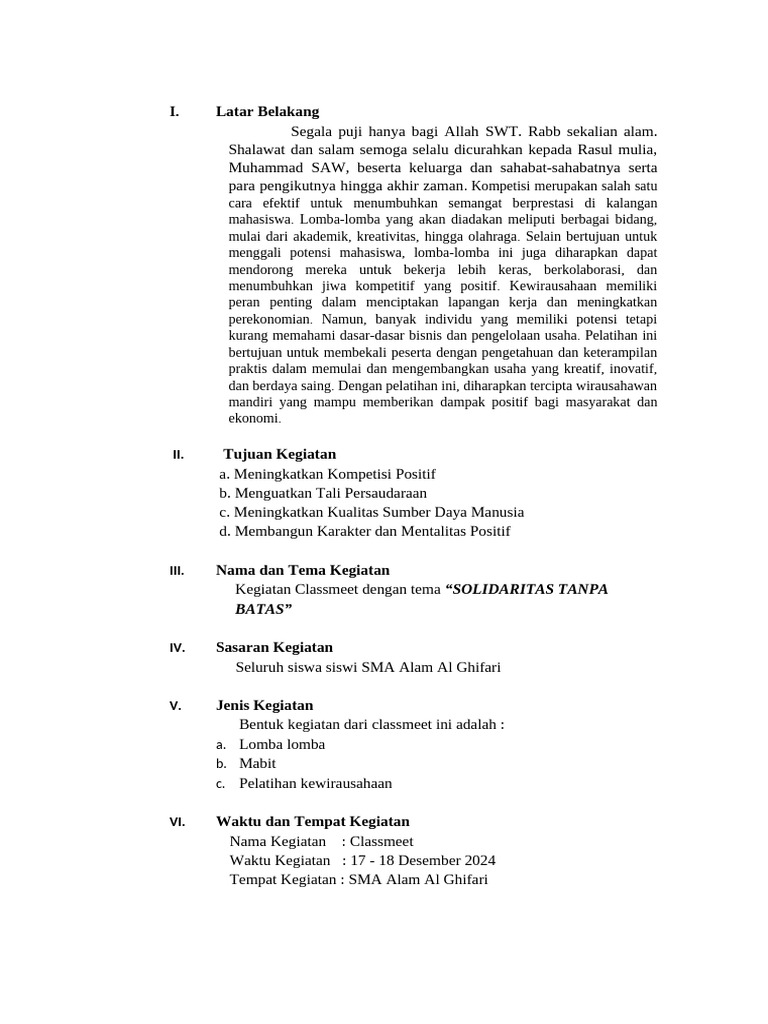 Isi Proposal Classmeet 2024 | PDF