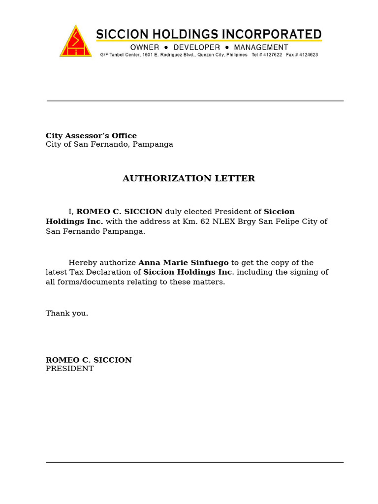 Authorization Letter - Tax Dec | PDF