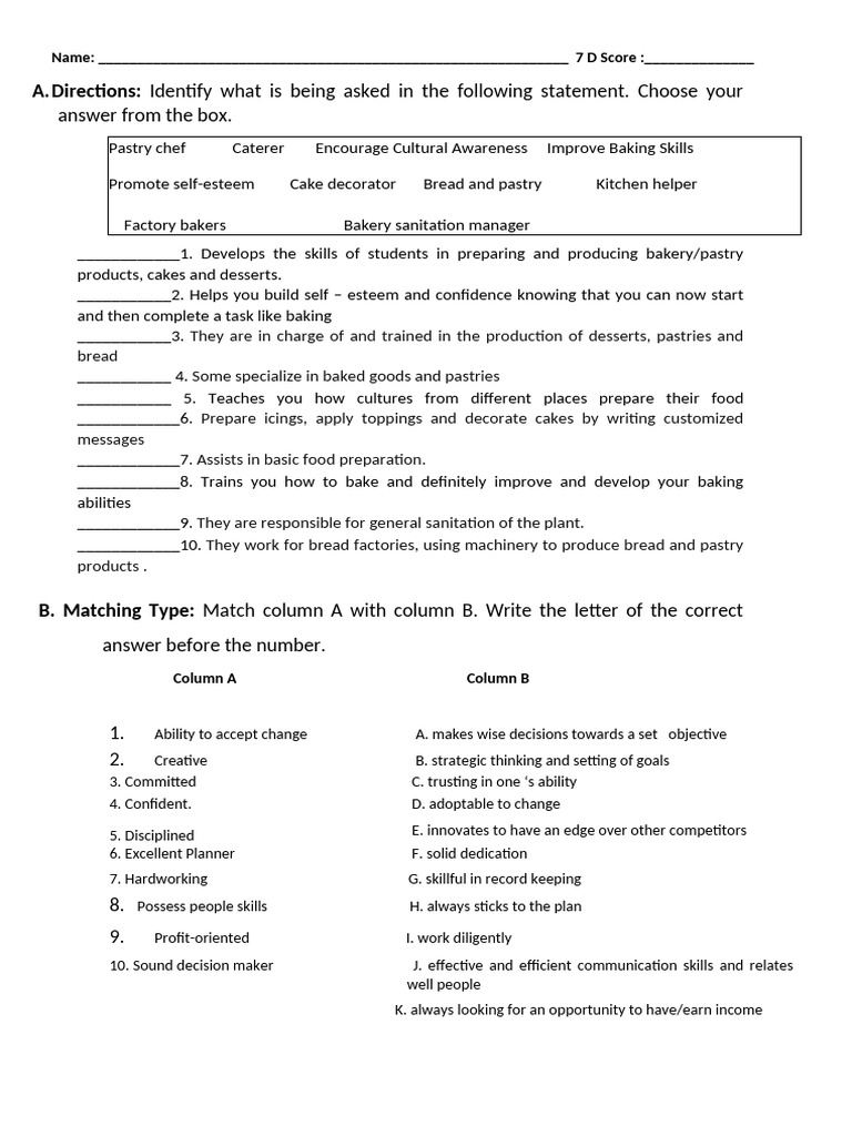 Bread and Pastry Quiz 1 | PDF | Baking | Cakes