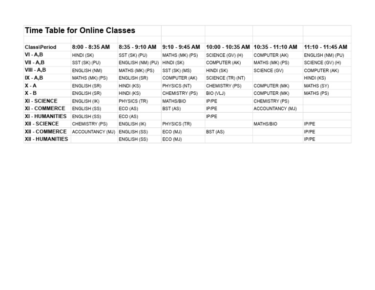 Online Class Timetable Overview | PDF