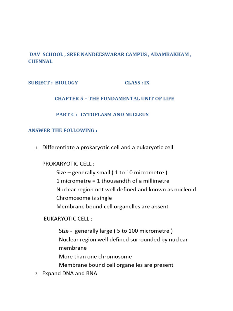 Class 9 FUNDAMENTAL UNIT OF LIFE PART C D 1626364215 | PDF | Endoplasmic Reticulum | Cell (Biology)