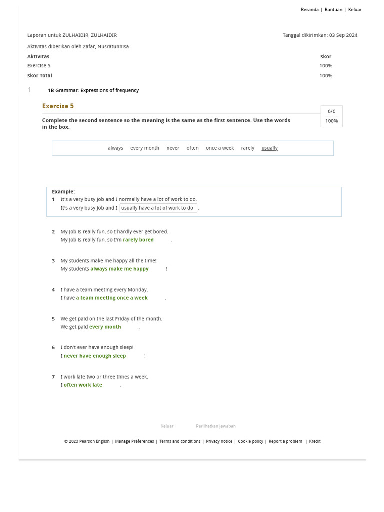 Exercise 5 – Mode_ laporan – Unit 1 _ 1B Grammar_ Expressions of frequency – 210_A2P_WIB ...