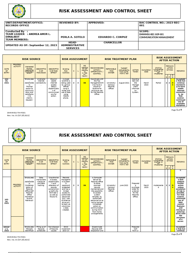 Updated RACS MLUC RECORDS OFFICE September 2023 | PDF | Computing