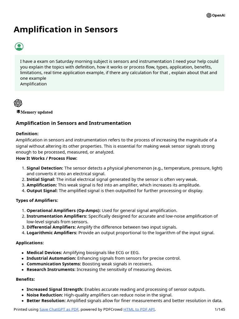 Amplification in Sensors | PDF | Observational Error | Analog To ...