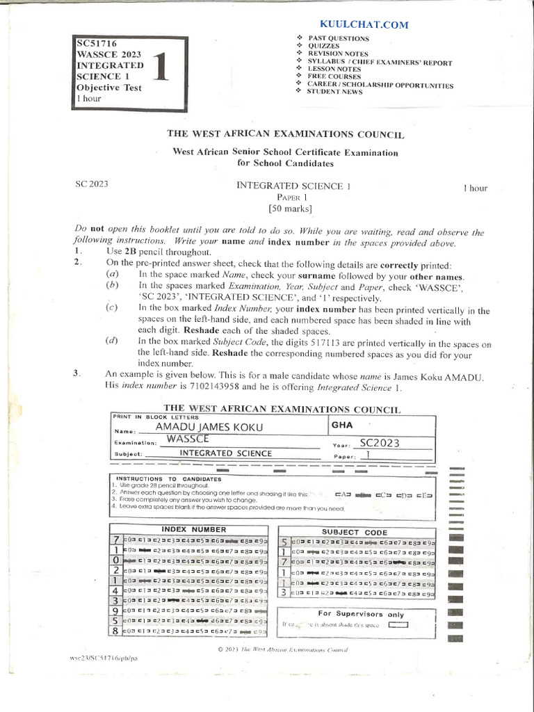 Wassce 2023 Science | PDF
