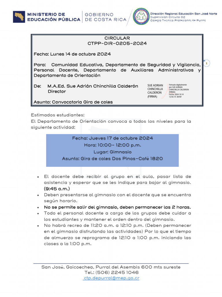 CTPP-DIR-0205-2024 (Gira de Coles Dos Pinos) | PDF