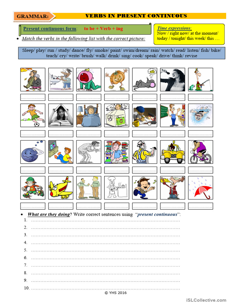 Present Continuous Verbs Practice | PDF