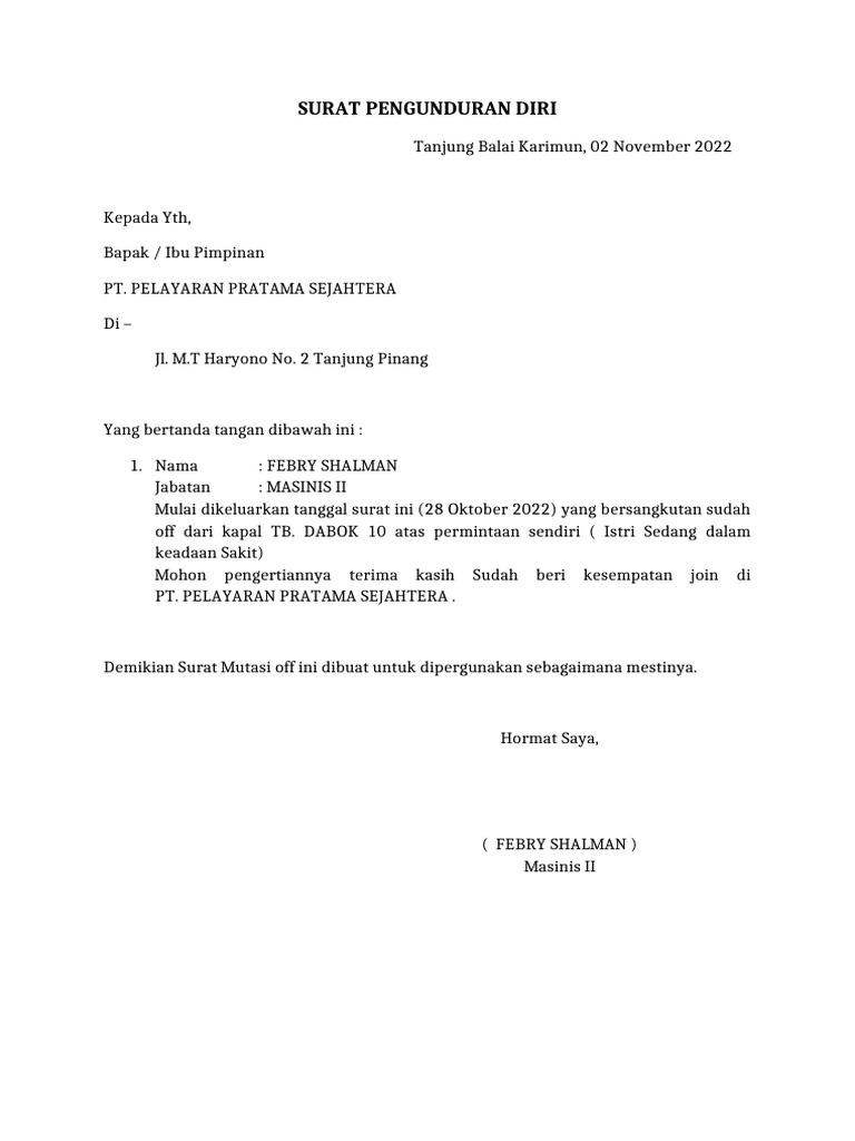 Surat Keterangan Mutasi Off | PDF