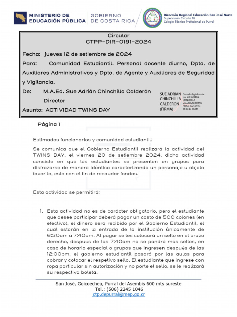 Ctpp-Dir-0191-2024 Actividad Twins Day | PDF | Ropa | Moda