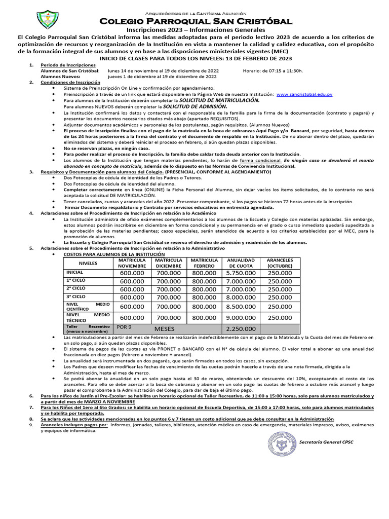 Informaciones Generales 2022 Solo Alumnos 2 | PDF