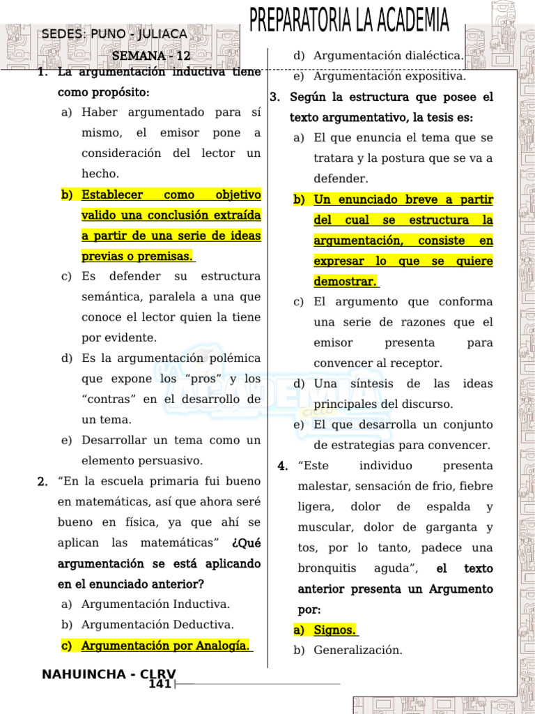 Preguntas Diarias - Semana - 12 - Comunicación | PDF | Argumento | Lógica