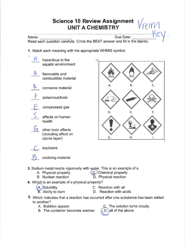 Chemistry Unit Review KEY | PDF