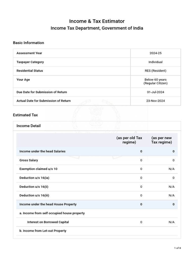 Estimate - 2024 25 - 22 11 2024 | PDF | Capital Gains Tax | Tax Refund