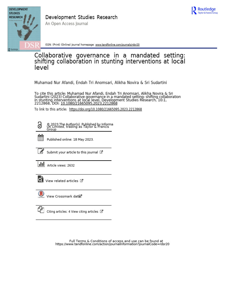 Collaborative Governance in A Mandated Setting Shifting Collaboration in Stunting Interventions ...