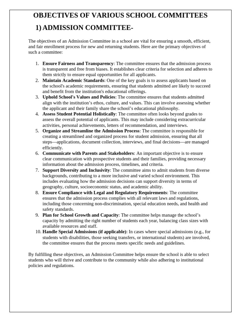 Objectives of Various School Committees | PDF | Fire Safety | Disciplines