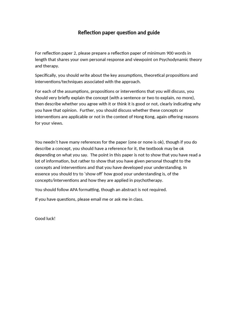Reflection paper 2 guidelines | PDF | Id | Psychotherapy