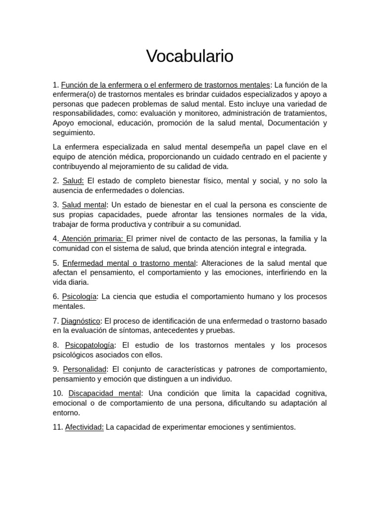 Vocabulario 045820 | PDF | Salud mental | Trastorno mental
