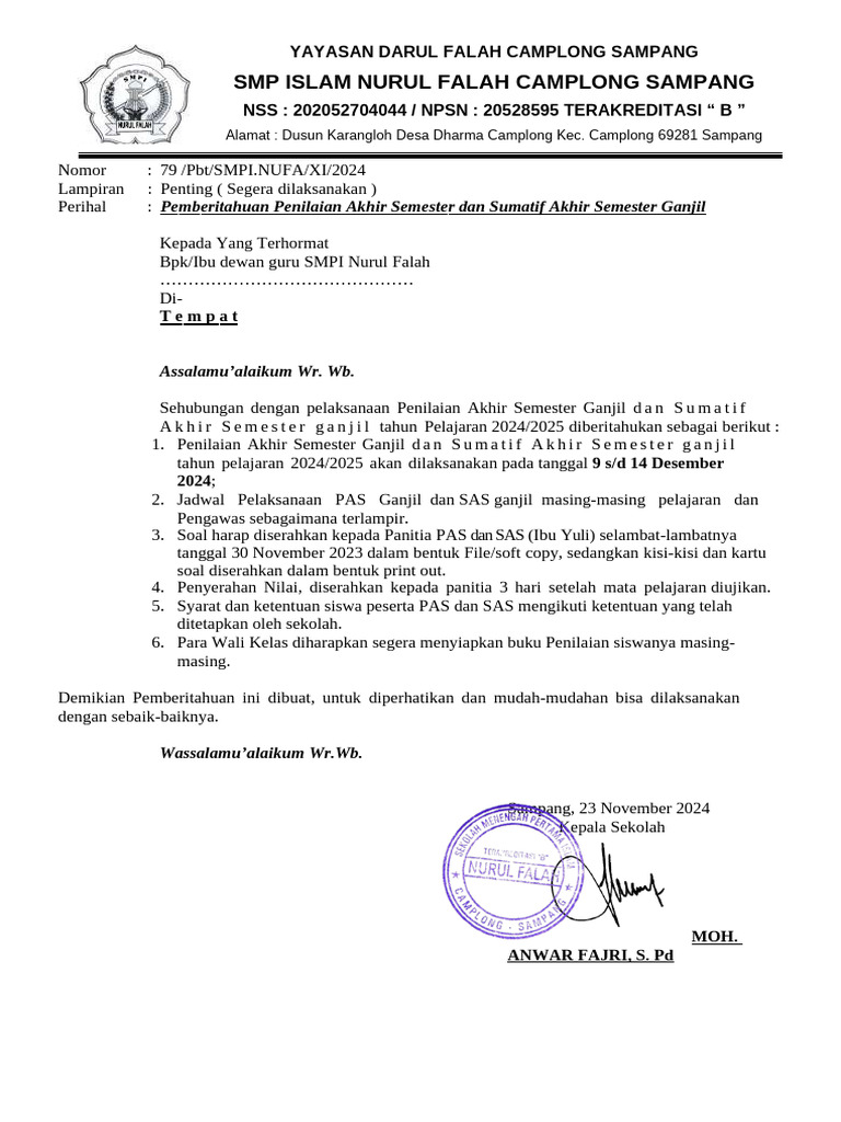 Pemberitahuan PAS Ganjil 2024_2025 | PDF