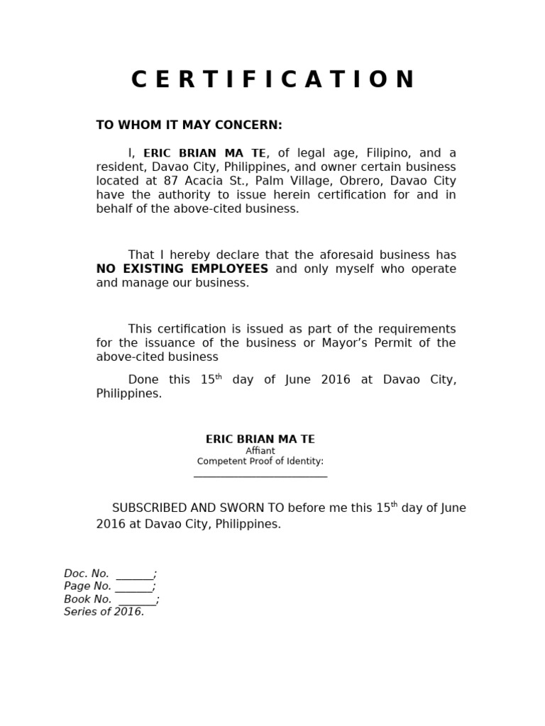 Certification: To Whom It May Concern | PDF