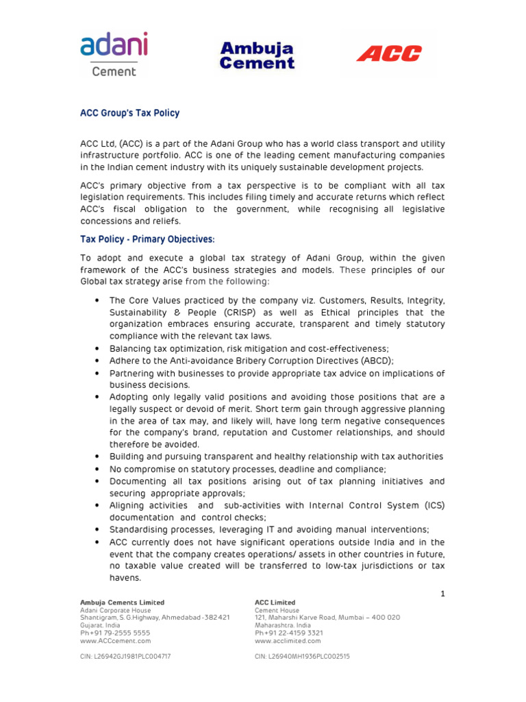 ACC Tax Policy 2023 | PDF | Taxes | Risk