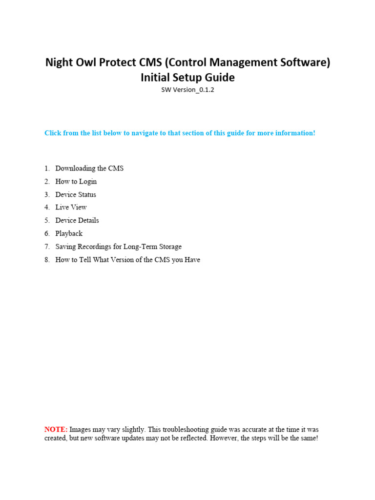 Night Owl Protect CMS Setup Guide | PDF | Login | Personal Computers