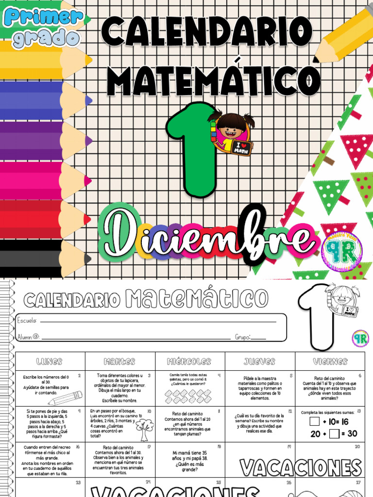 1er Grado Calendario Matemático Diciembre | PDF