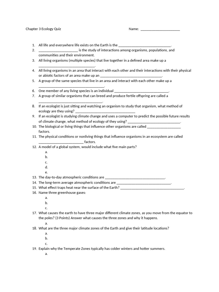 Chapter 3 Ecology Quiz Overview | PDF | Tropics | Ecology