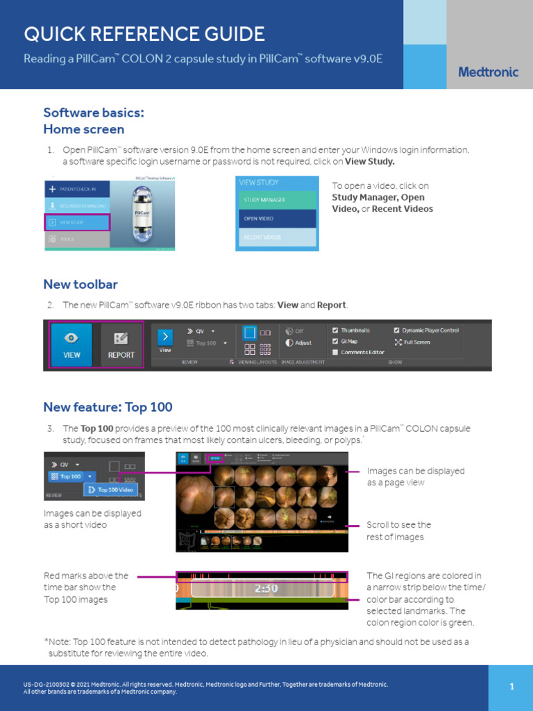 Pillcam Colon 2 Software Reader v9 Quick Reference Guide | PDF | Large ...