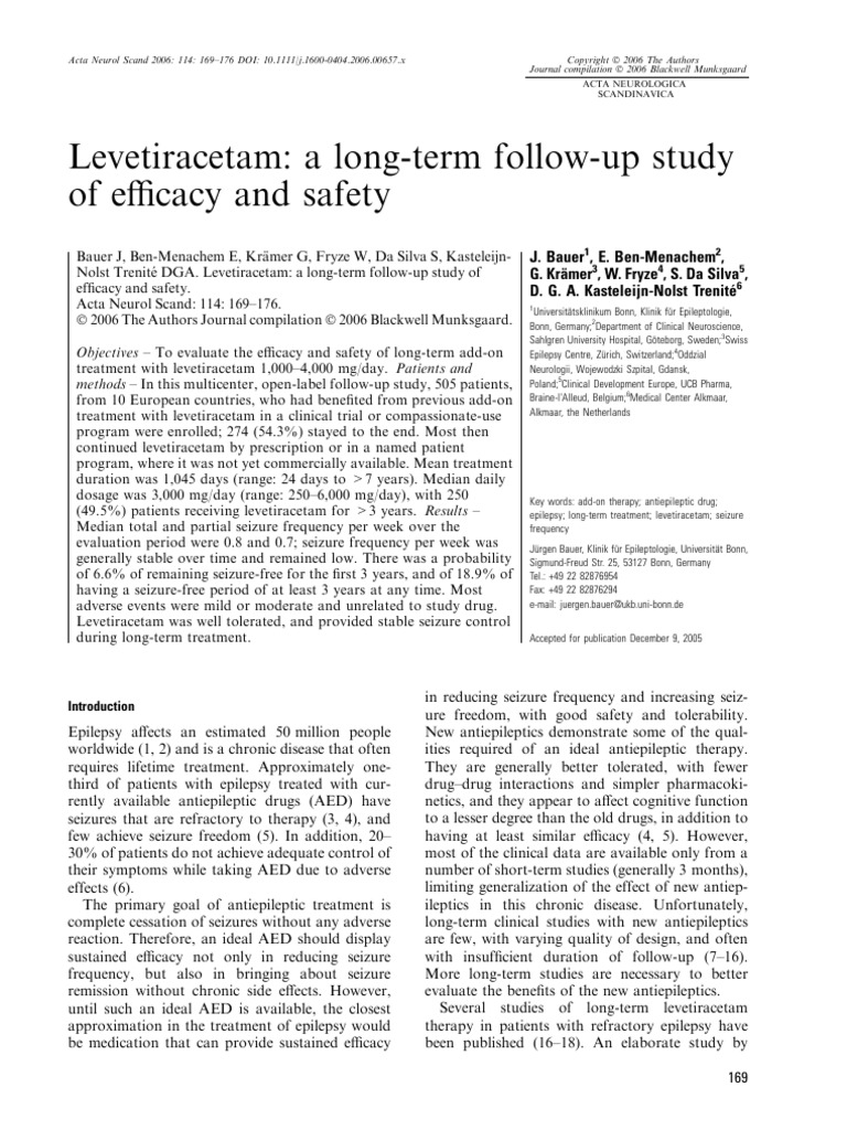 Acta Neuro Scandinavica - 2006 - Bauer - Levetiracetam A Long Term ...