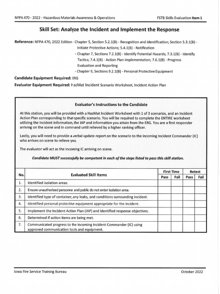 HazMat Awareness & Operations Skill Sheets 470-2022 | PDF