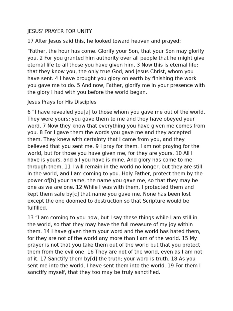 Jesus' Prayer For Unity | PDF | God The Father | Glory (Religion)