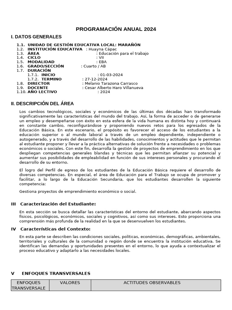 Programacion - Anual 4to | PDF | Aprendizaje | Iniciativa empresarial