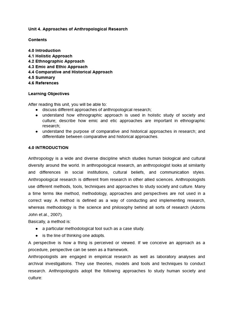 Approaches in Anthropological Research | PDF | Ethnography | Anthropology