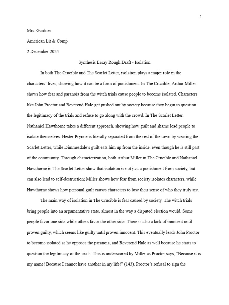 Synthesis Essay Rough Draft | PDF | The Scarlet Letter