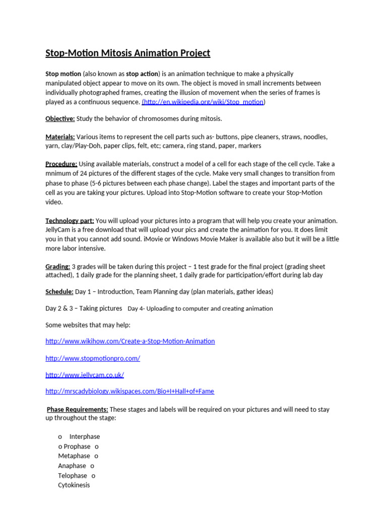 Stop Motion Mitosis Animation Project | PDF | Mitosis | Cell Biology