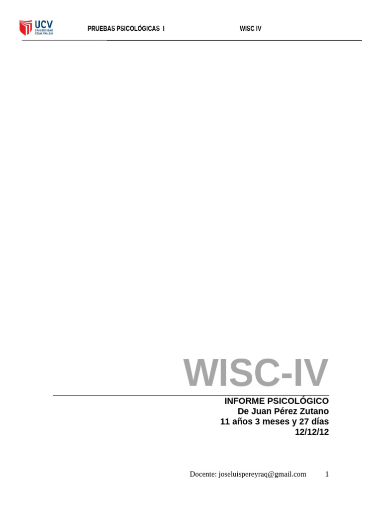 116 Informe total WISC IV | PDF | Ciencia cognitiva | Cognición