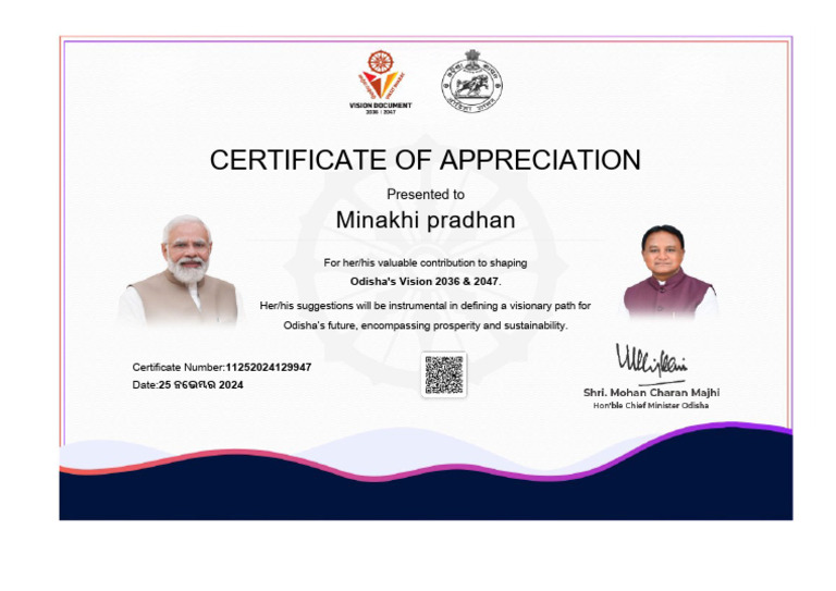 Certificate of Appreciation: Minakhi Pradhan | PDF