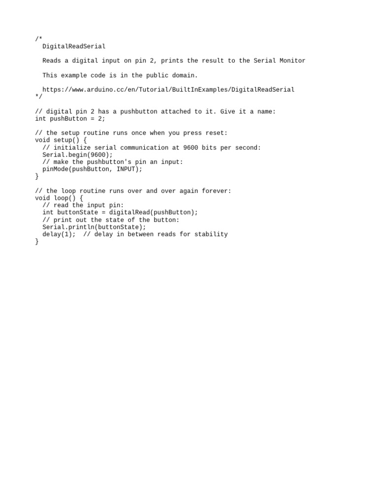Basic Digital Read Serial Pada Arduino Ide | PDF