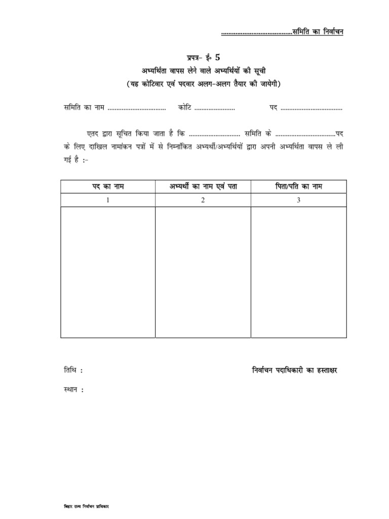 Form E 5 Nomination Paper Guidelines | PDF