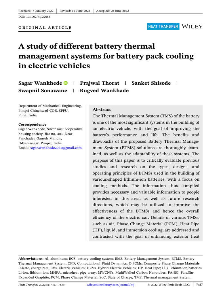 A Study of Different Battery Thermal Management Systems For Battery ...