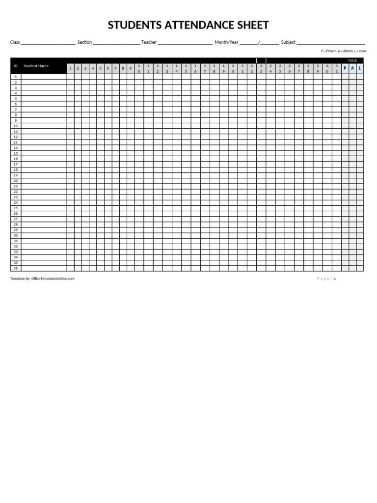 Student Attendance Sheet Template | PDF