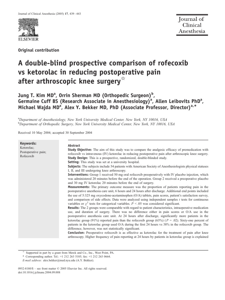 A Double Blind Prospective Comparison of Rofecoxib Vs Ketorolac ...