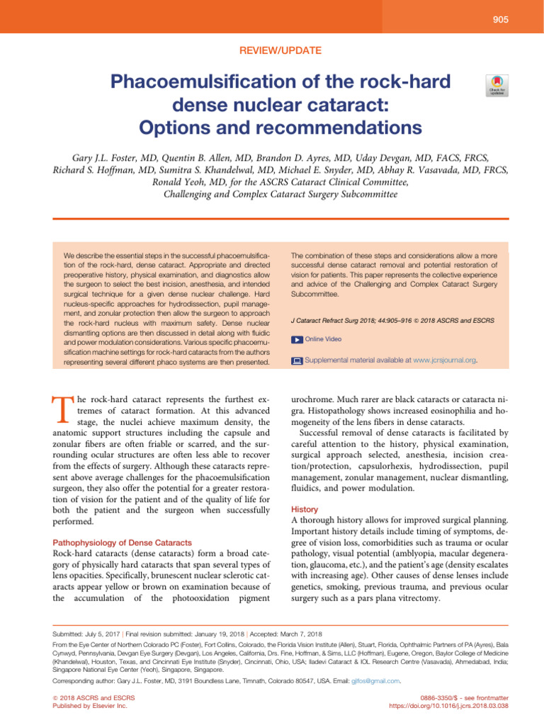 Phacoemulsification of the rock-hard dense nuclear cataract | PDF ...