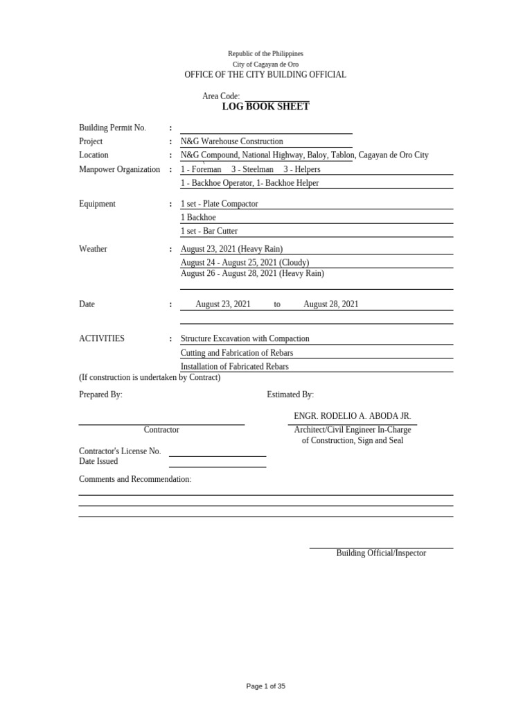 Occupancy Log Book Template | PDF | Masonry | Welding