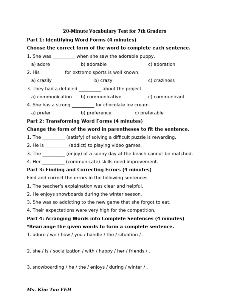 Word Formation Test - HS | PDF